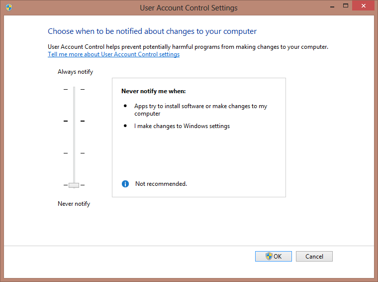 Windows 8 Turn Off User Account Control - SpaceTech
