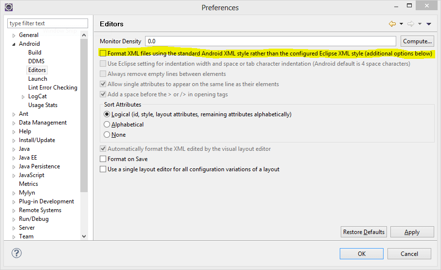 Eclipse XML Layout Text Editor Broken - SpaceTech